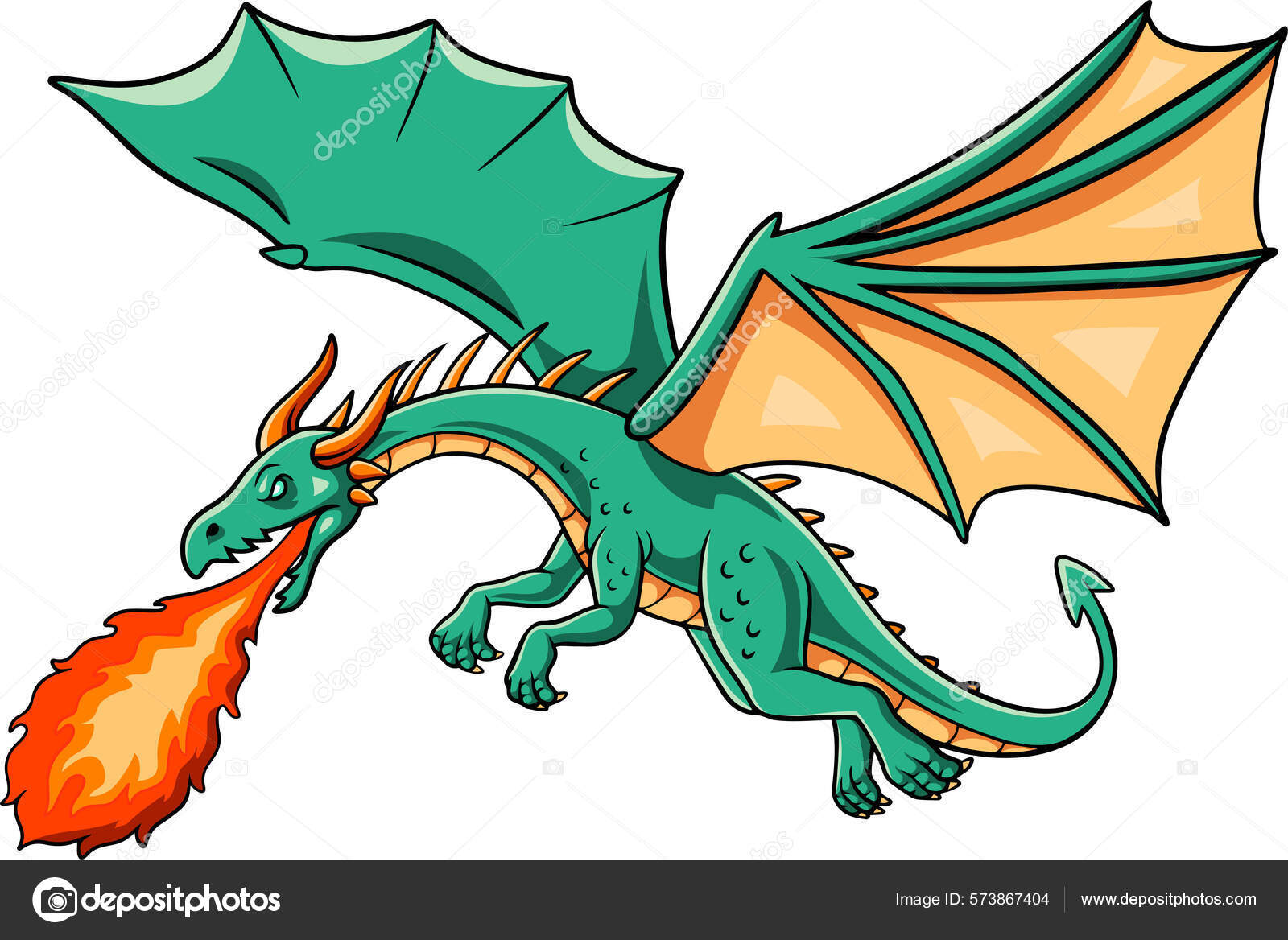 Cute Cartoon Dragon Breathing Fire