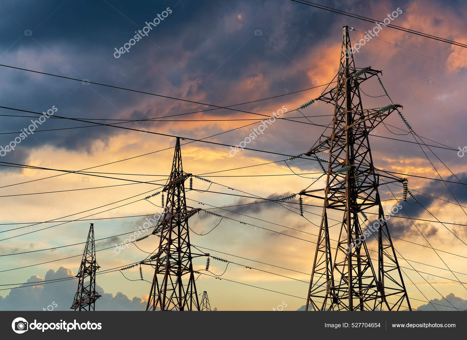 Power Lines Dramatic Sky Energy Transportation Lack Energy Concept ...