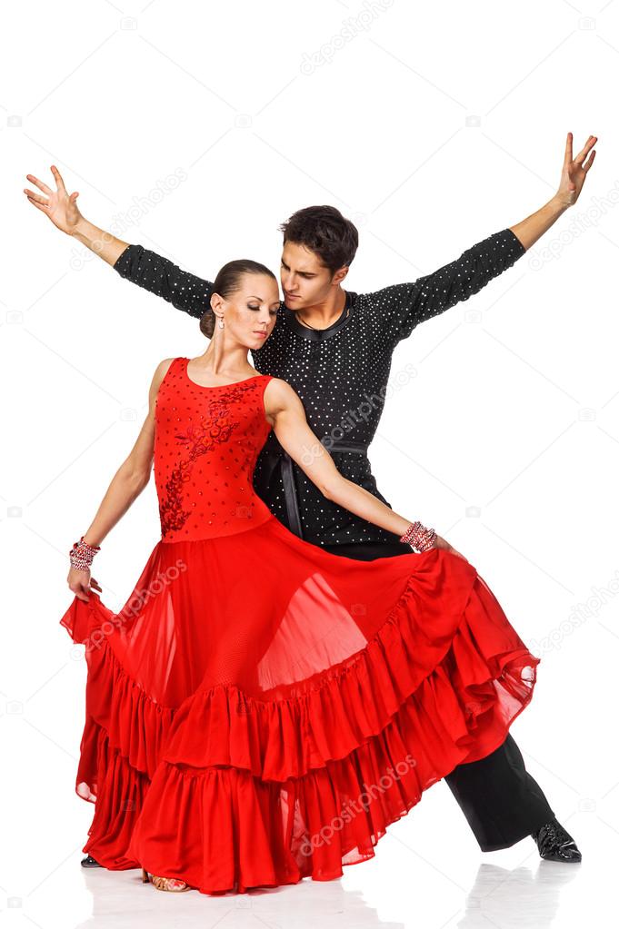 Sensual couple dancing salsa. Latino dancers in action. — Stock Photo ...