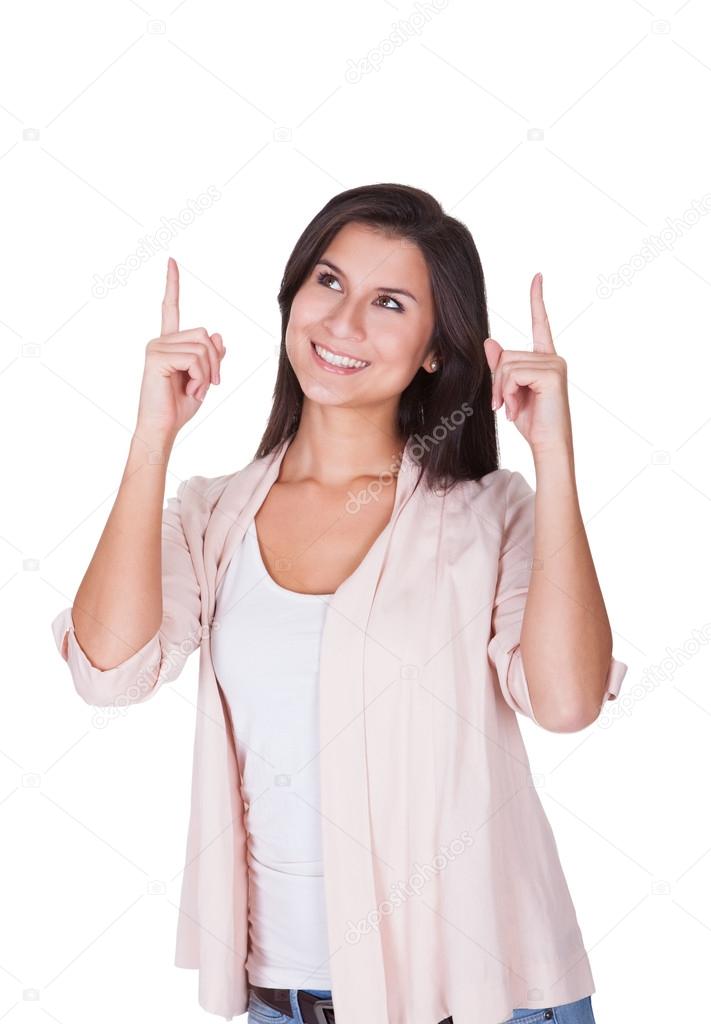 Sexy beautiful woman pointing up Stock Photo by ©AndreyPopov 15731023