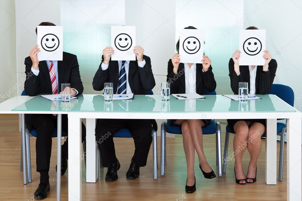 Row of business executives with smiley faces Stock Illustration by ...