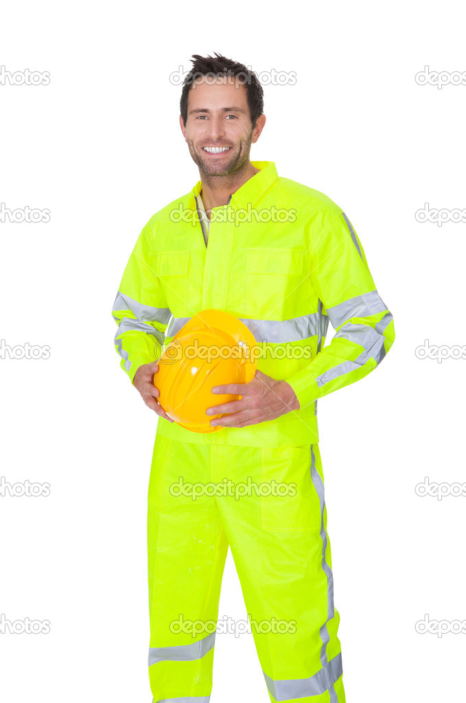 Happy worker wearing safety jacket Stock Photo by ©AndreyPopov 19906141