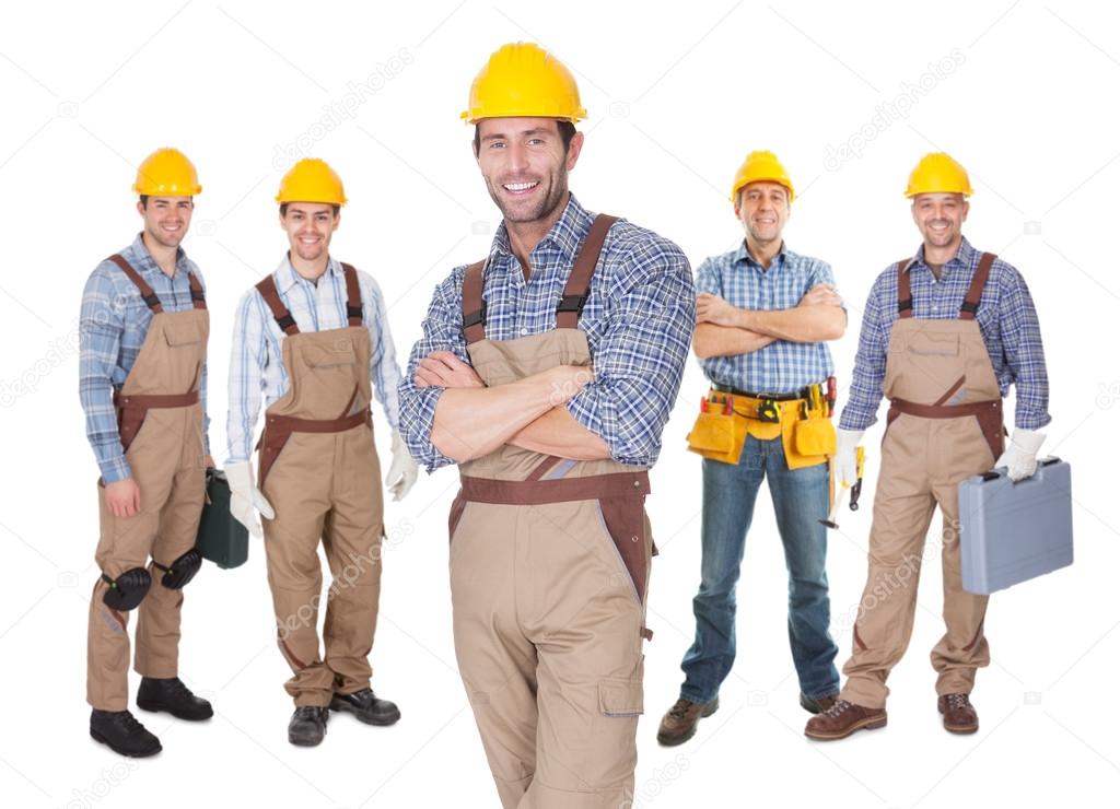 Portrait of happy construction workers Stock Photo by ©AndreyPopov 22741397