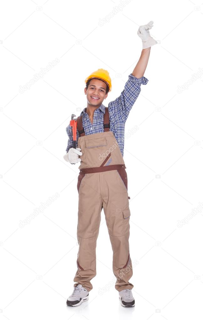 Excited construction worker Stock Photo by ©AndreyPopov 25236581