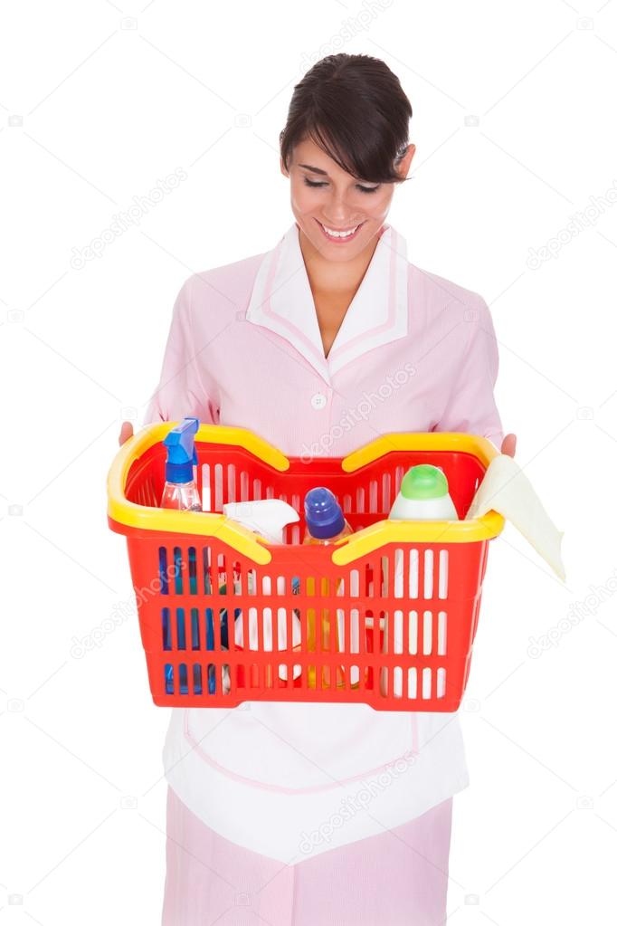 Female Cleaner With Cleaning Supplies Stock Photo by ©AndreyPopov 33101929