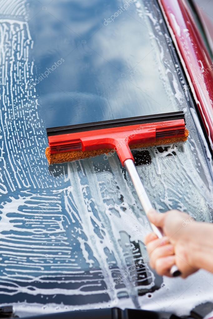 Hand Washing Car Window With Mop — Stock Photo © AndreyPopov #39131273