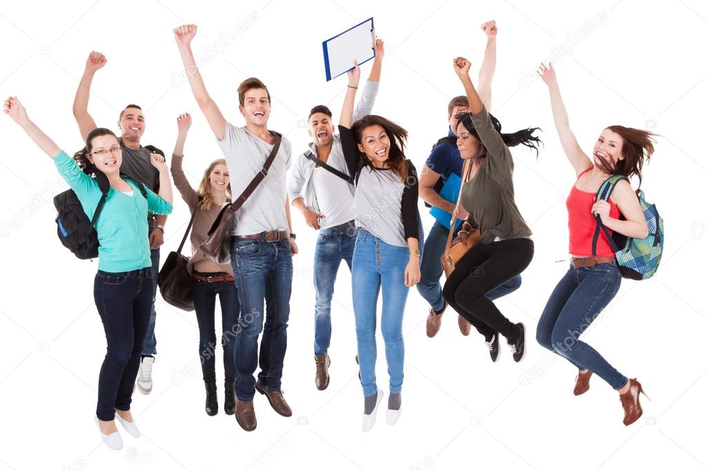 Successful University Students Over White Background Stock Photo by ...
