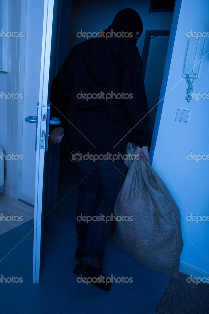 Thief Carrying Sack While Exiting House — Stock Photo © AndreyPopov ...