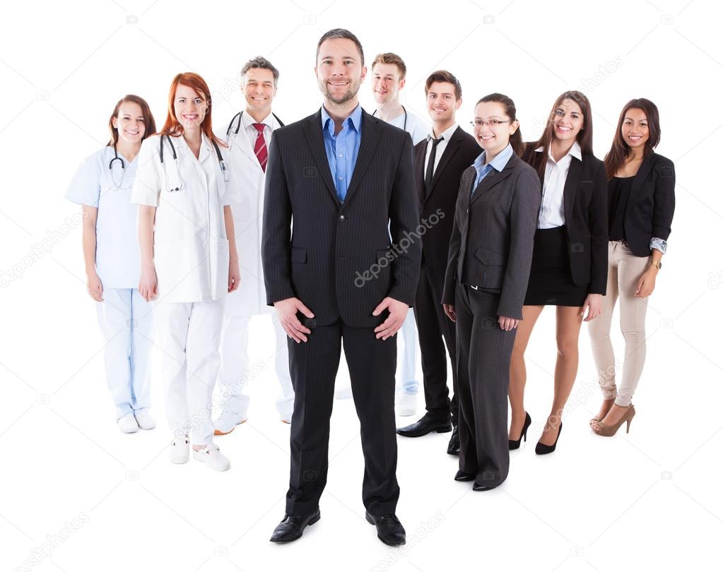 Boss standing on front of his team Stock Photo by ©AndreyPopov 43211777