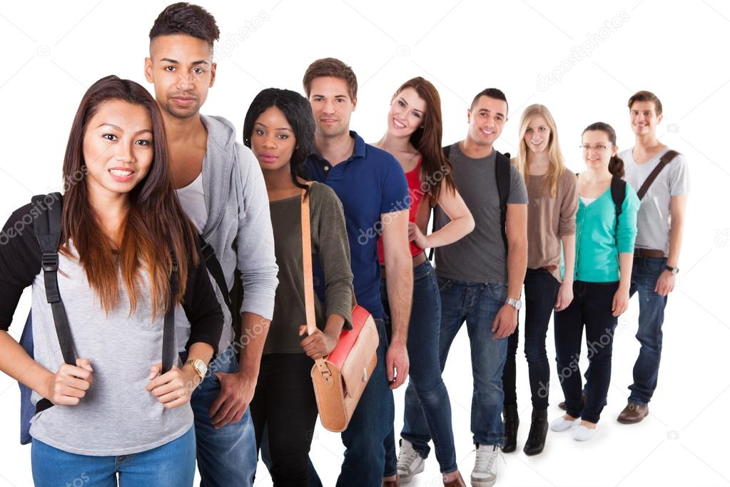 Portrait Of College Students Standing In A Line Stock Photo by ...