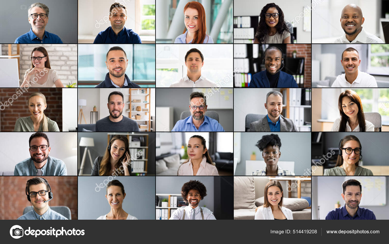 Professional Group Headshot Video Conference Avatar Faces Collage ...