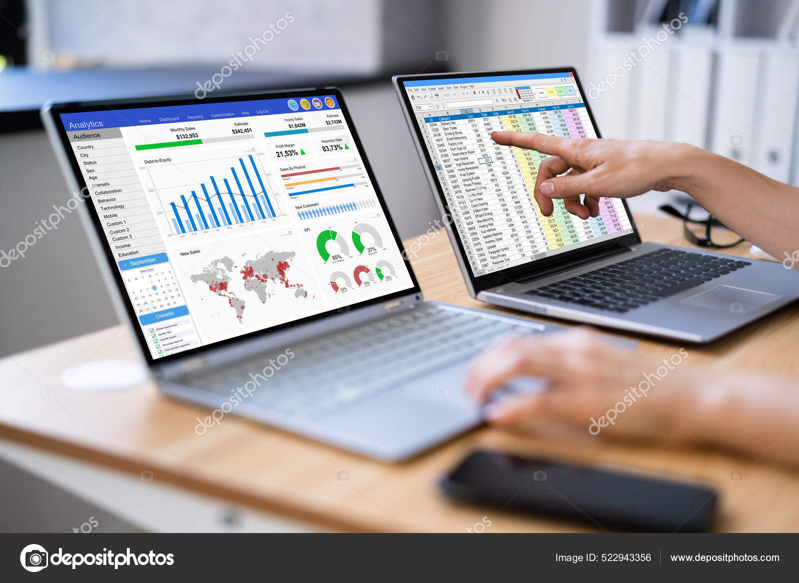 Financial Kpi Dashboard Report Spreadsheet Software Office Stock Photo ...