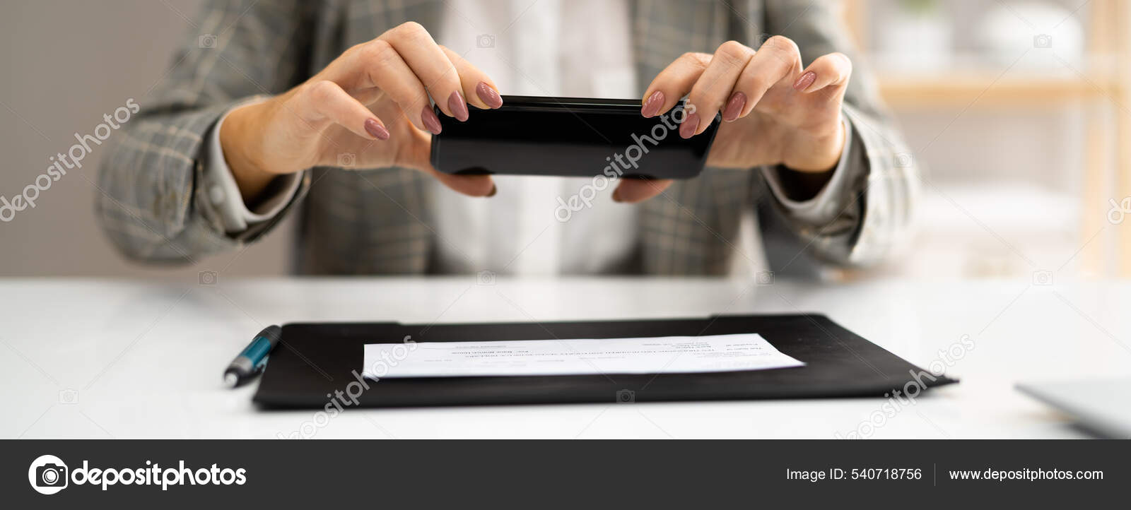 Scanning Remote Deposit Check Document Using Phone Taking Photo Stock ...