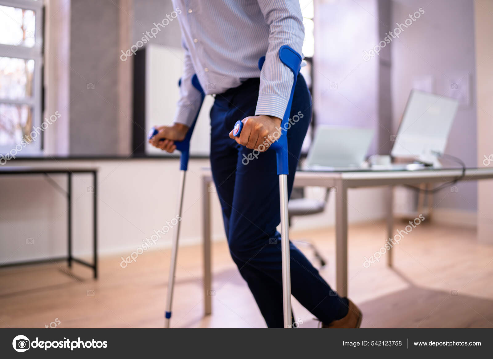 Worker Crutches Workplace Office Handicap Rehabilitation Benefits ...
