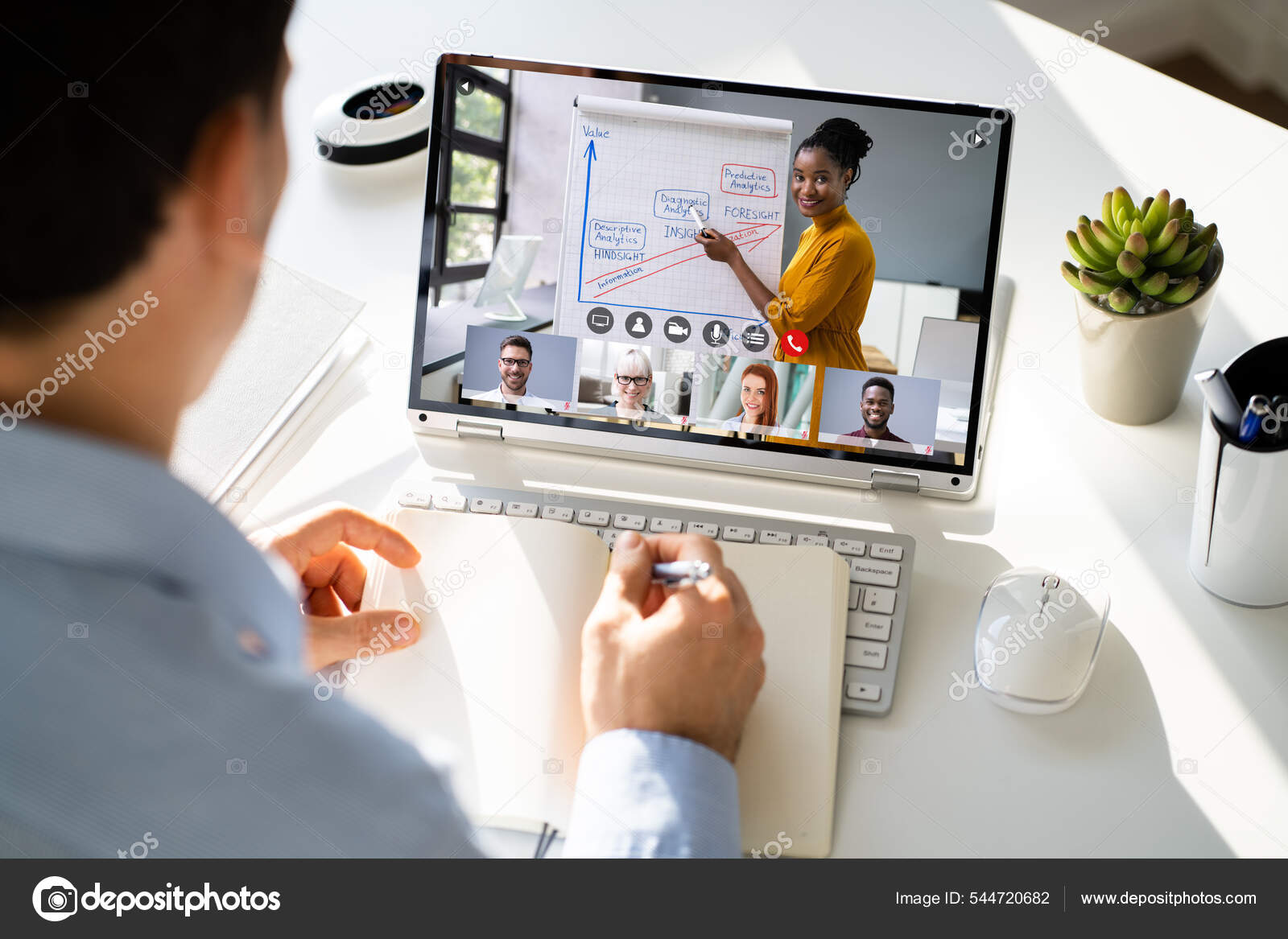 Online Virtual Video Conference Training Laptop Computer Stock Photo by ...