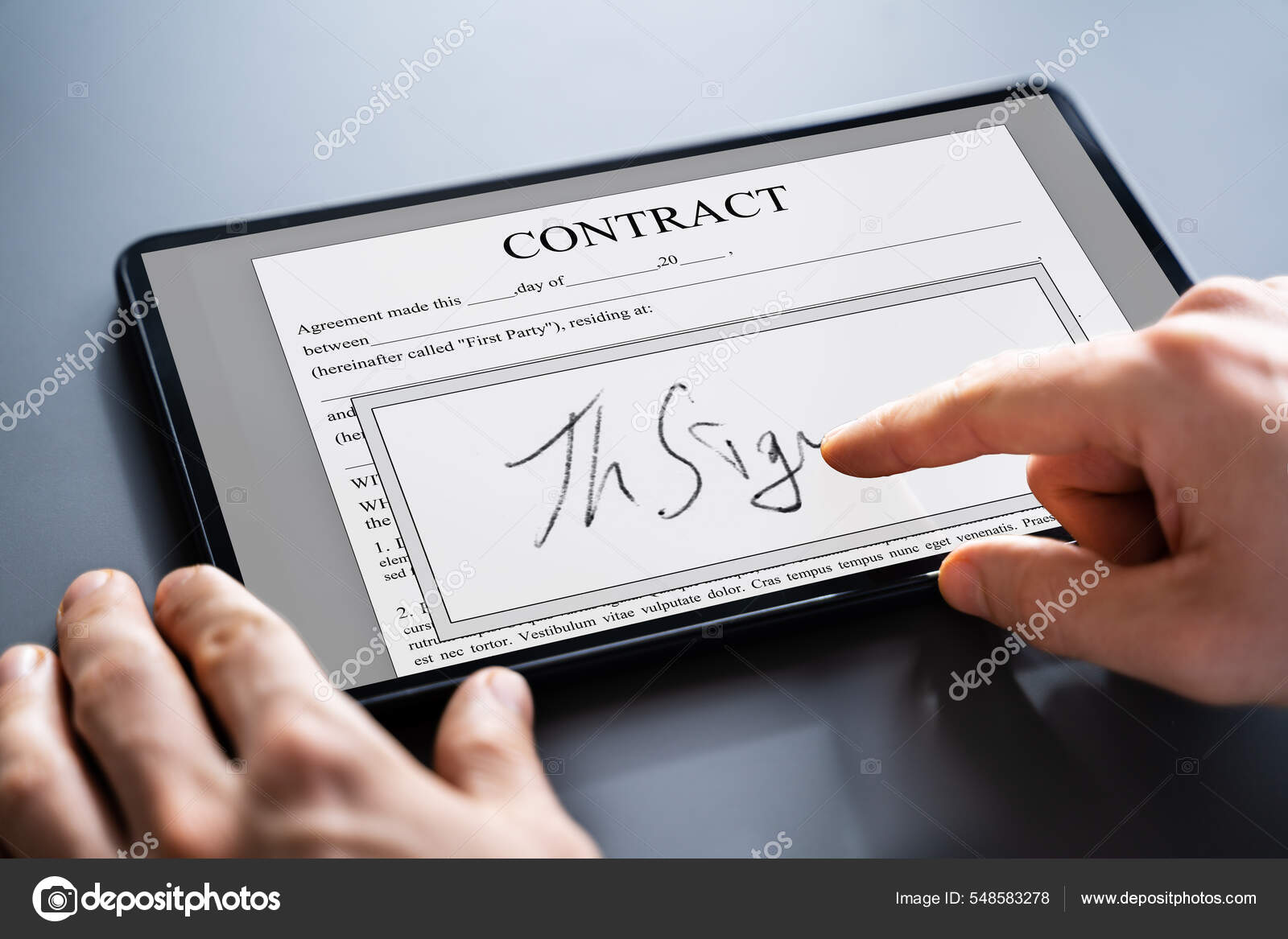Digital Signature Contract Document Online Using Tablet — Stock Photo ...