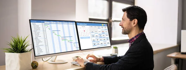 Tech Schedule List Computer Screen Gantt Calendar — Stock Photo ...