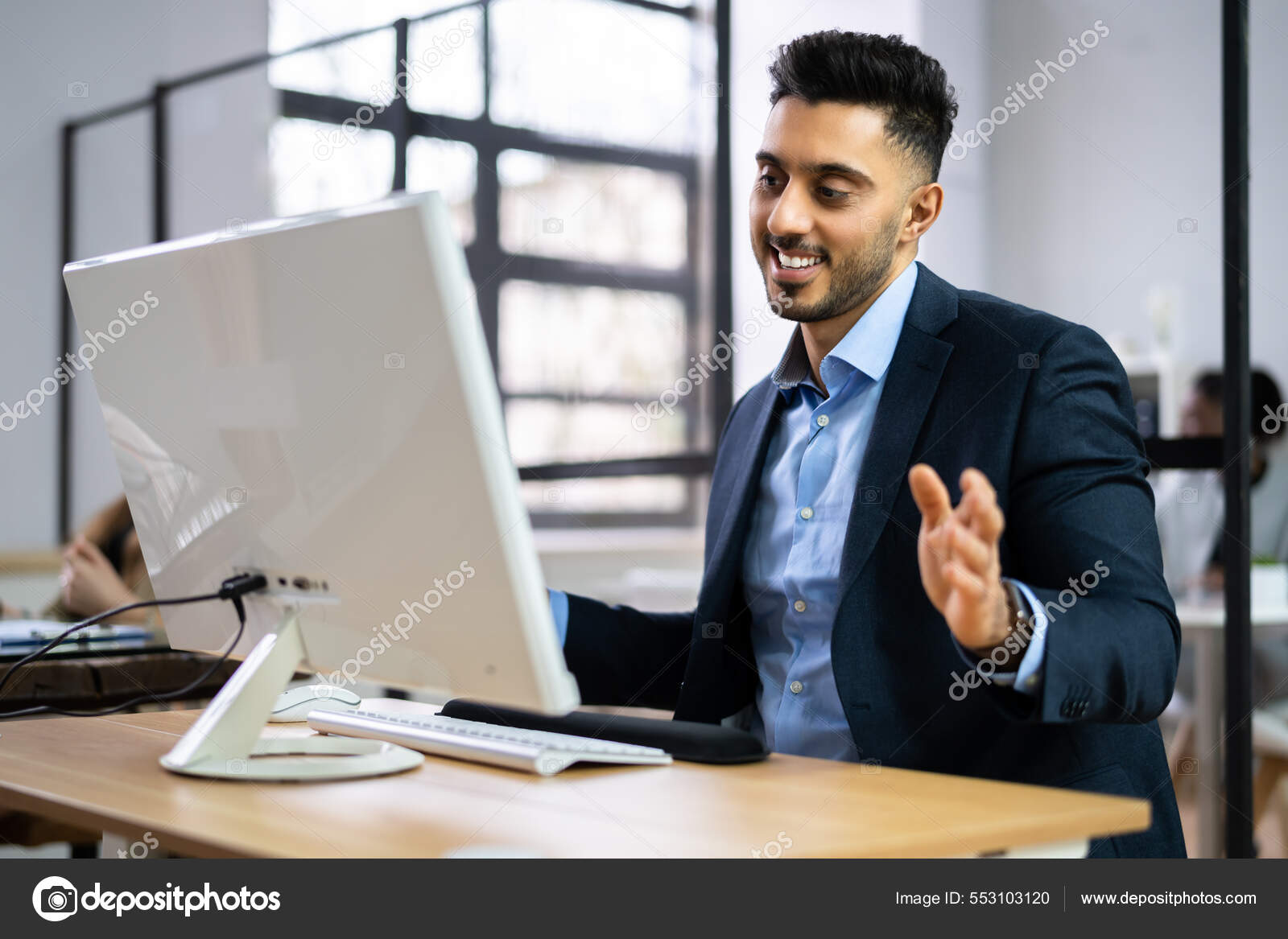 Happy Professional Man Employee Using Computer Work — Stock Photo ...