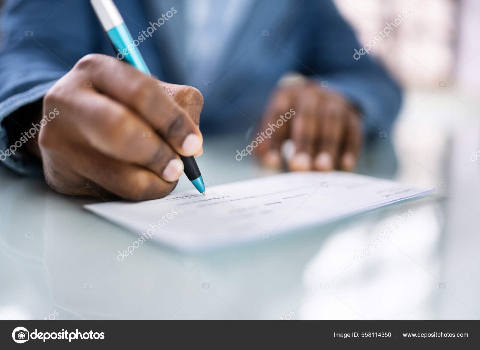 Insurance Paycheck Payroll Check Hand Writing Cheque Stock Photo by ...