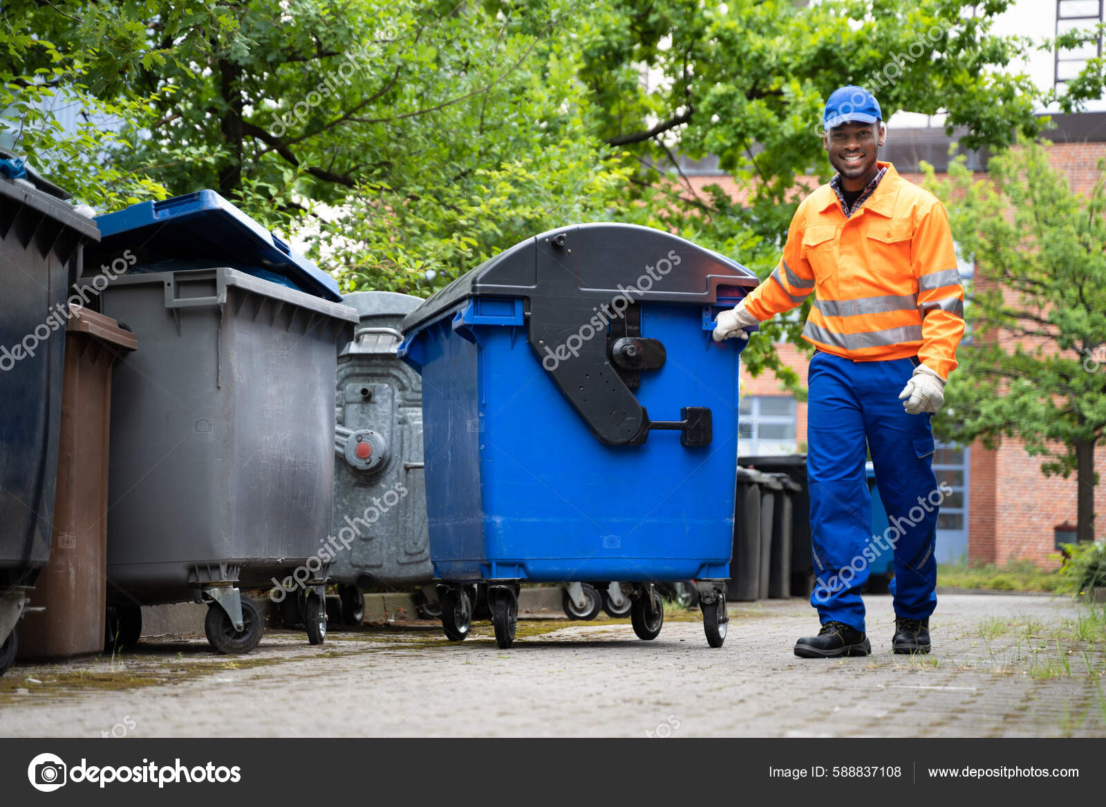 Garbage Removal Man Doing Trash Rubbish Collection — Stock Photo ...