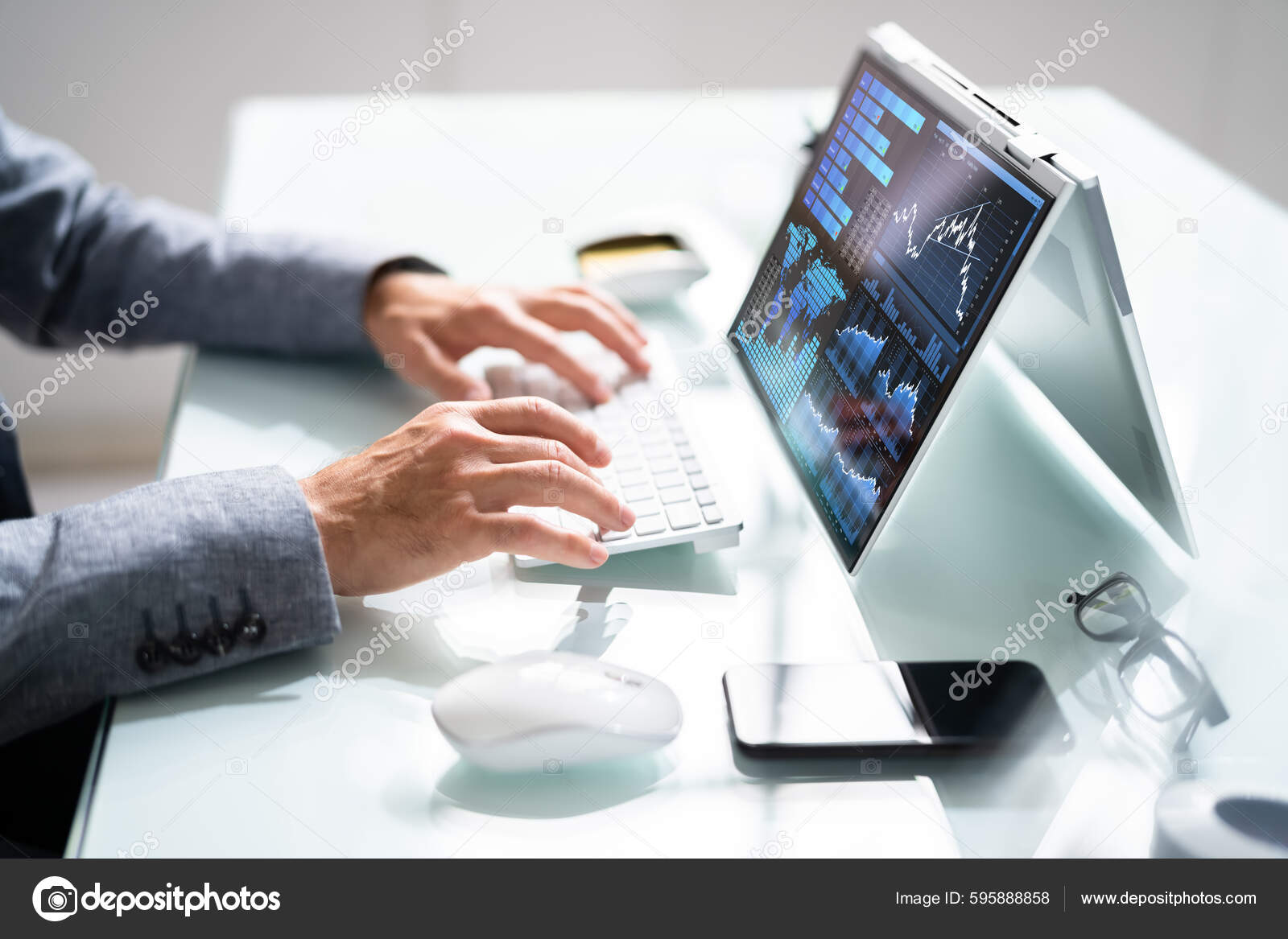 Businessman Using Analytics Data Kpi Dashboard Tech Stock Photo by ...