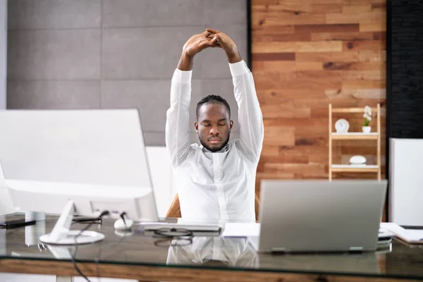Stretch Exercise Workout At Office Business Desk - Stock Image - Everypixel