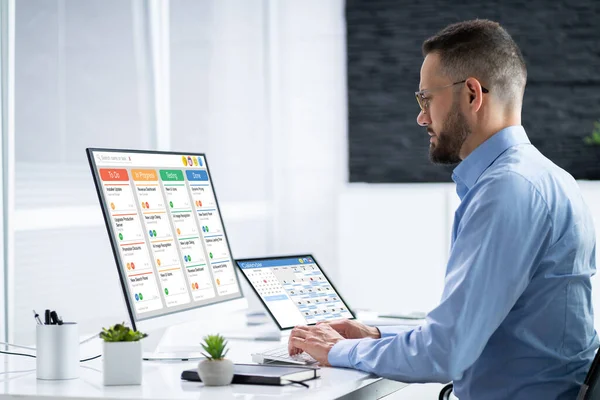 Kanban Project Management Software On Laptop. Digital Calendar Schedule ...