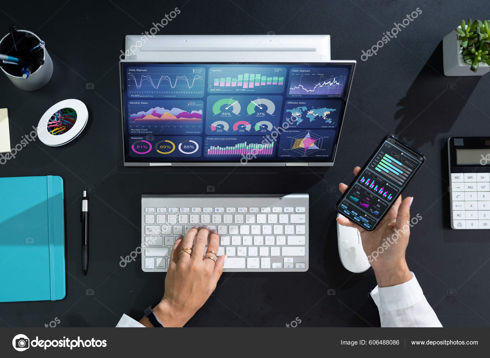Data Analyst Using Data Analytics Kpi Dashboard Stock Photo by ...