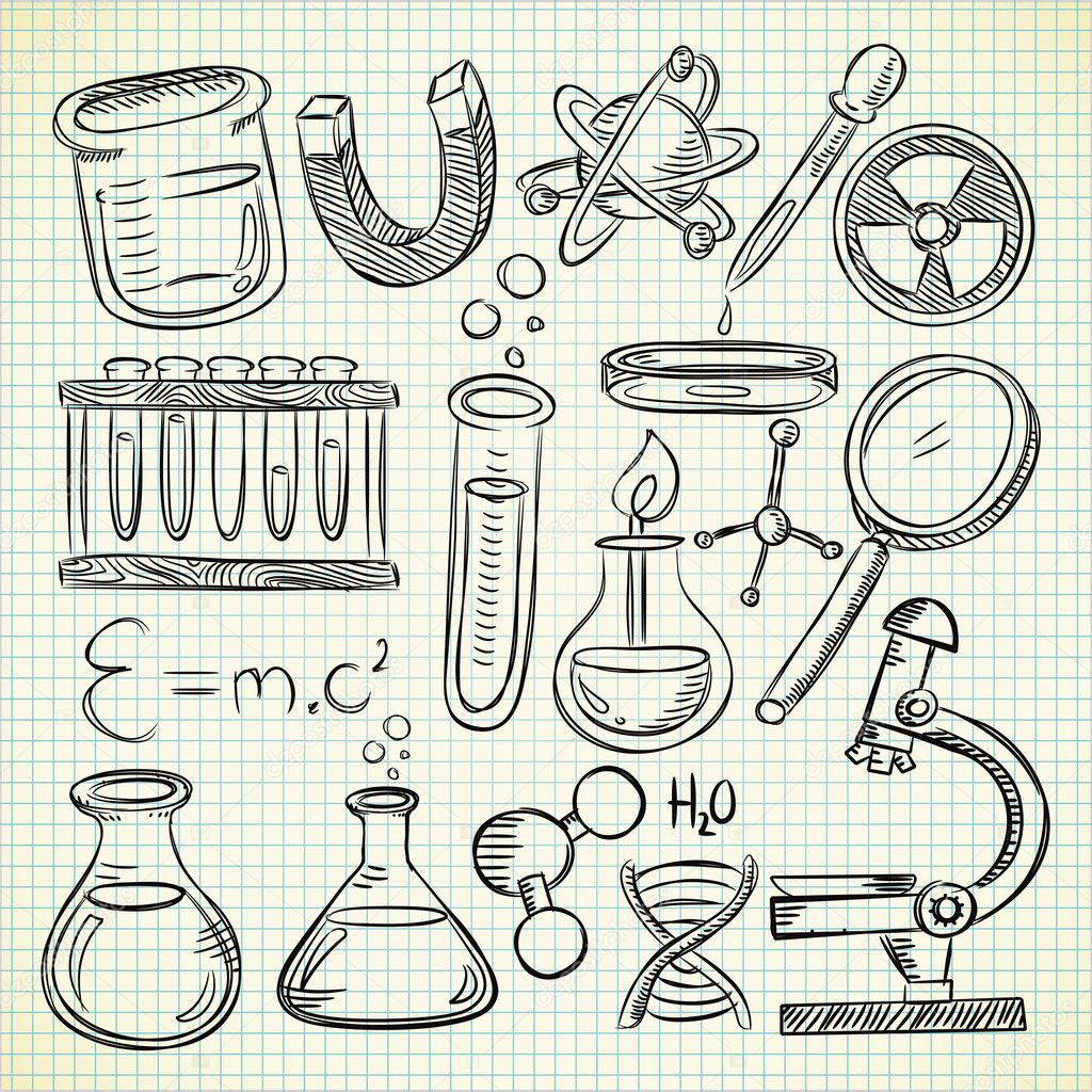 Set of science stuff in doodle style — Stock Vector © mhatzapa #12559766