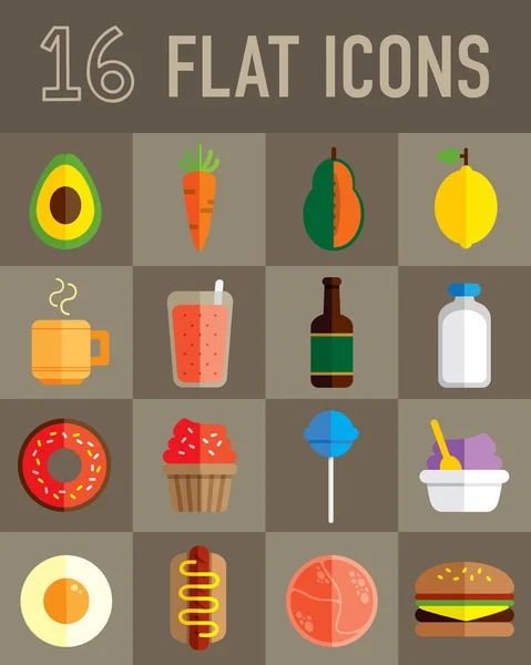 Breakfast healthy food meal icons drinks flat design bread egg lunch ...