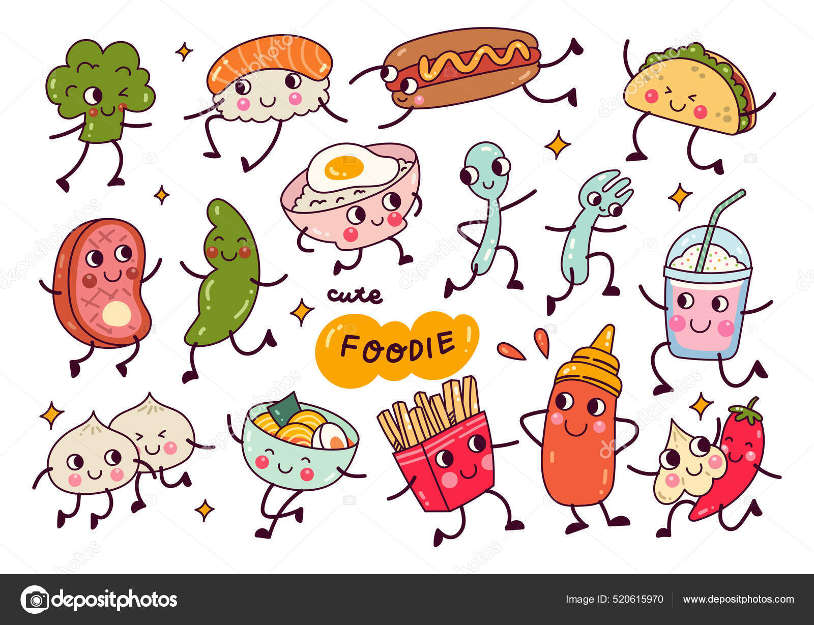 Cute Cartoon Character Funny Food Vector Illustration Stock ...
