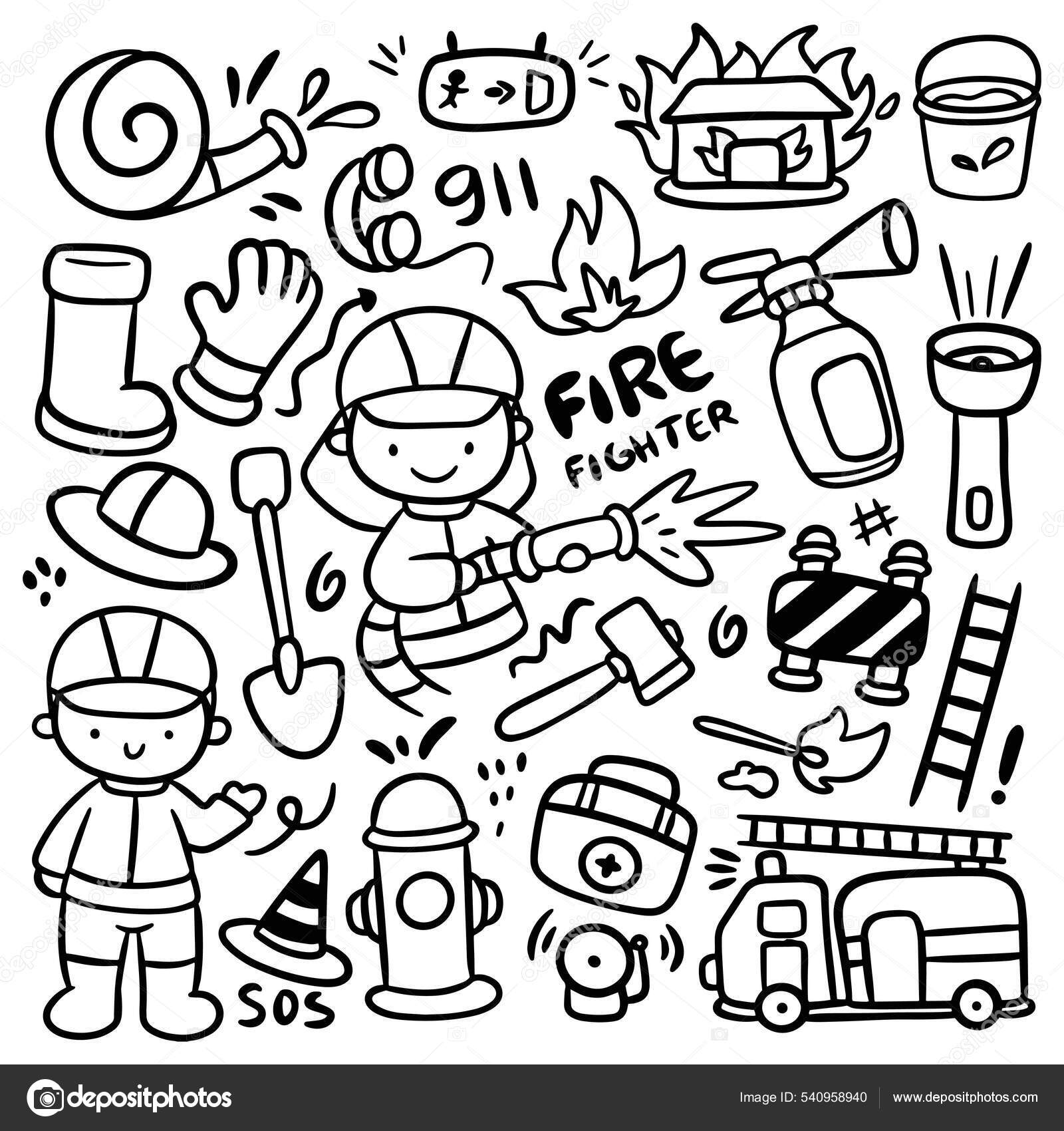 Brannmann Tegning For Barn Vektorillustrasjon Barn Barn Skoler Ski