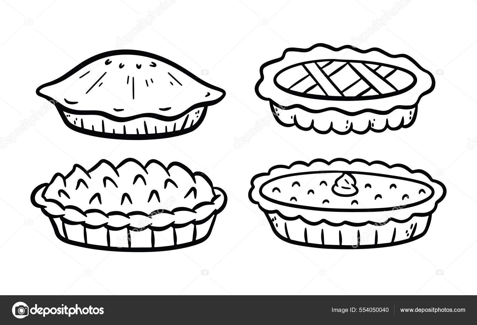 Set Hand Drawn Pies Doodle Black White Vector Illustration Stock Vector ...