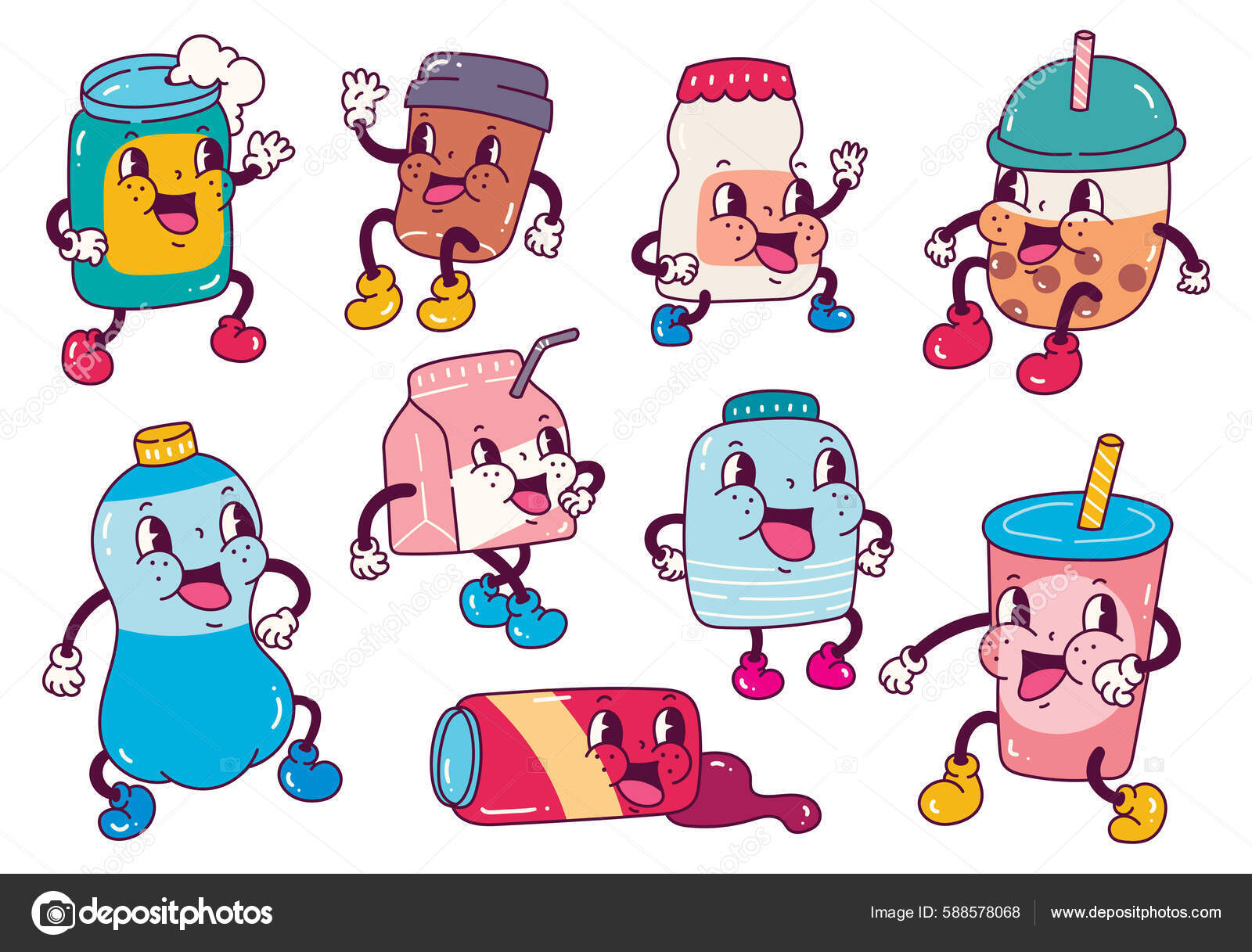 Cartoon Illustration Cute Funny Characters Different Expressions Stock ...