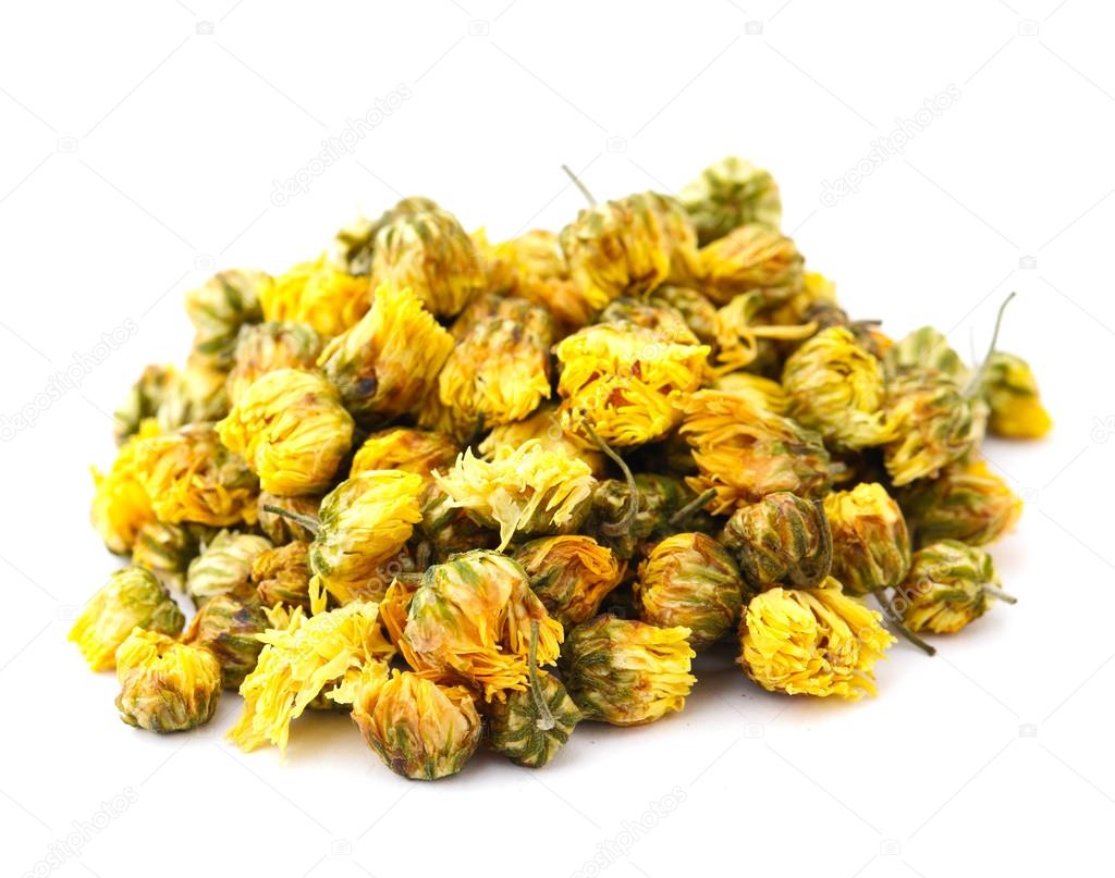 Flor de manzanilla seca aislada sobre fondo blanco 2023