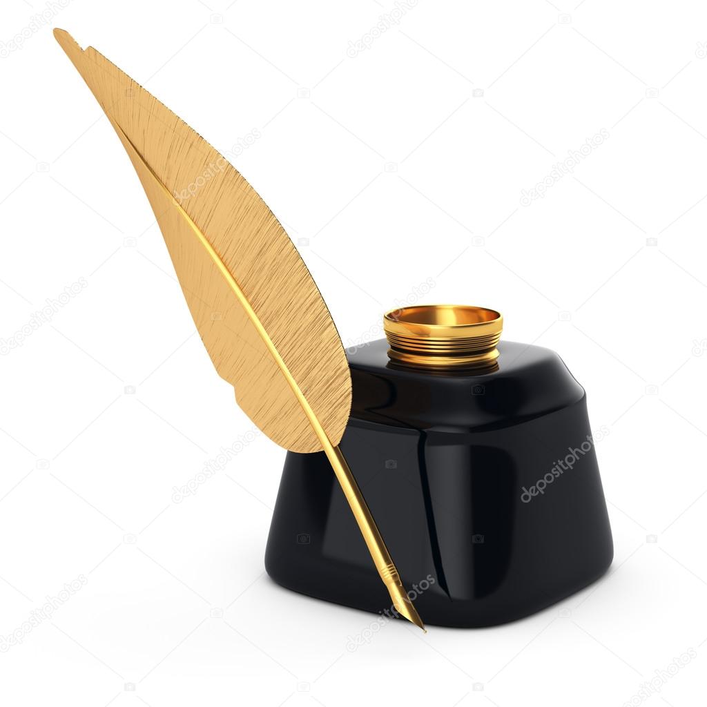 Golden writing pen and inkwell Stock Photo by ©AleksVF 38619139