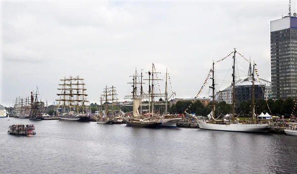 Riga.Sailing vessels of the international regatta in port. - Stock ...