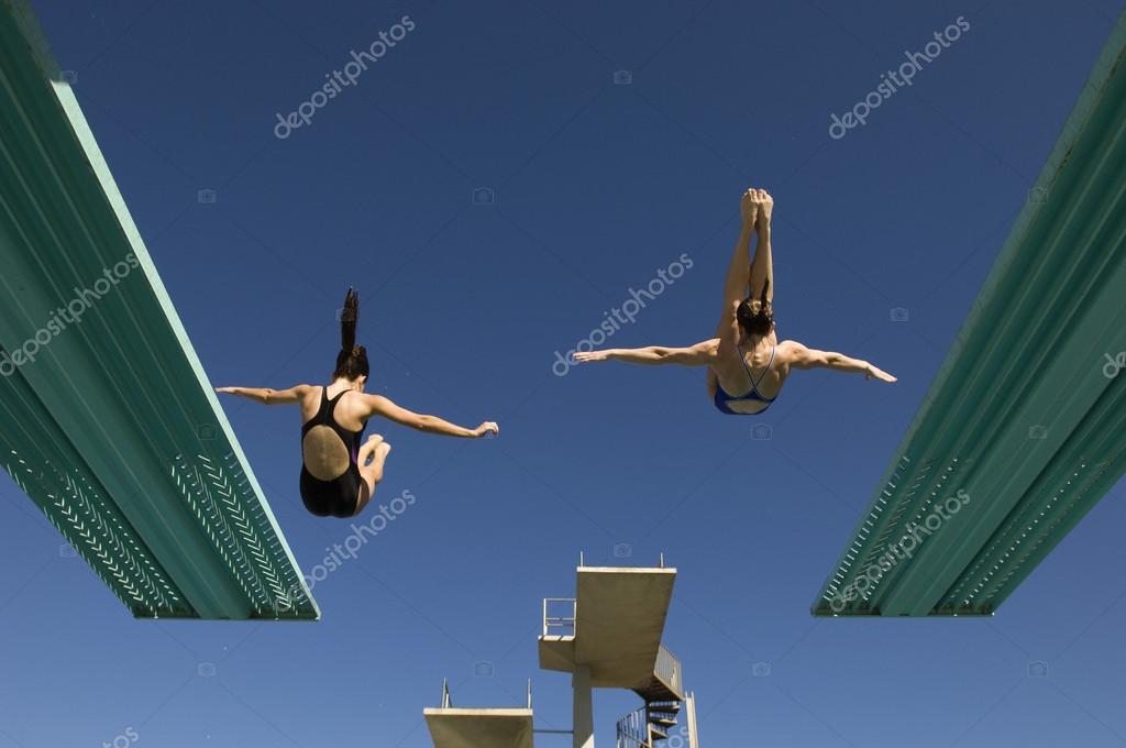 Female synchronized diving athletes — Stock Photo © londondeposit #33800573