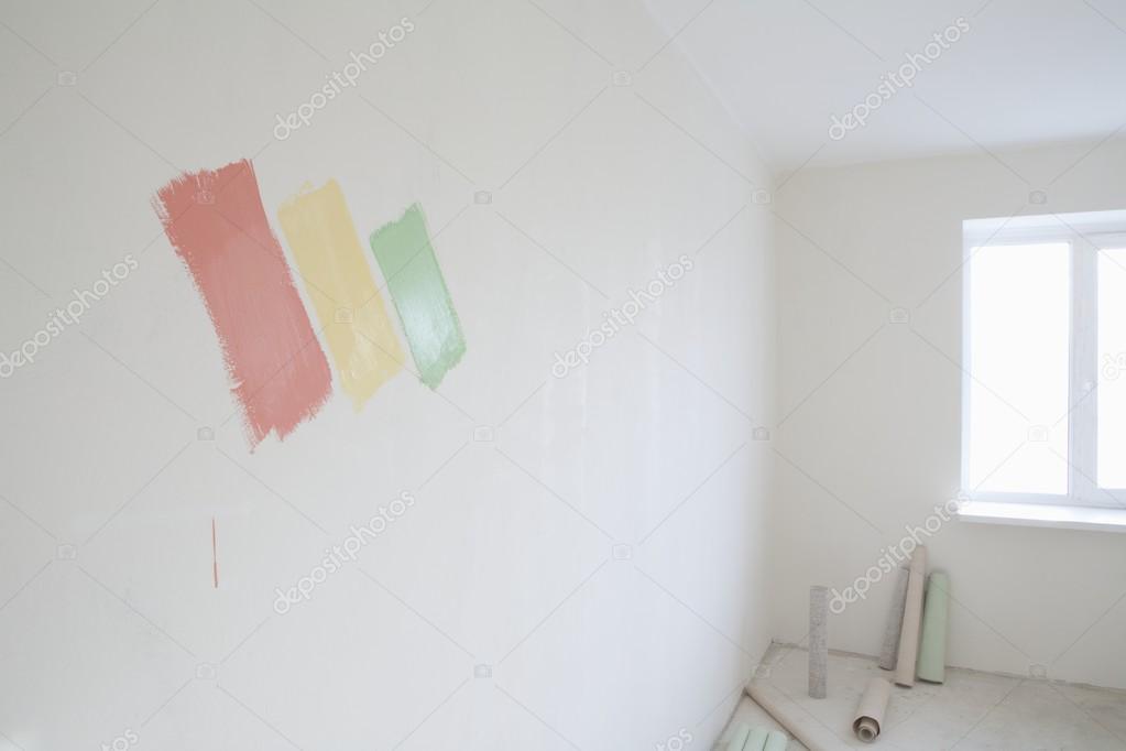 Paint samples on wall of new apartment — Stock Photo © londondeposit ...