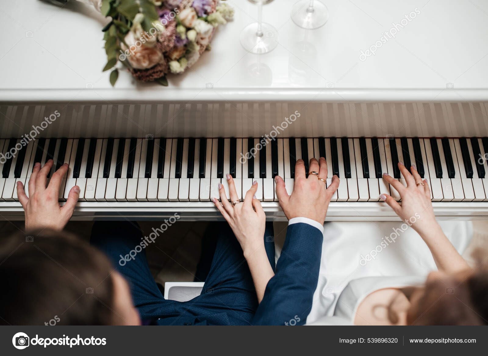 Wedding Bride Groom Play Piano Together — Stock Photo © pavelchigir ...