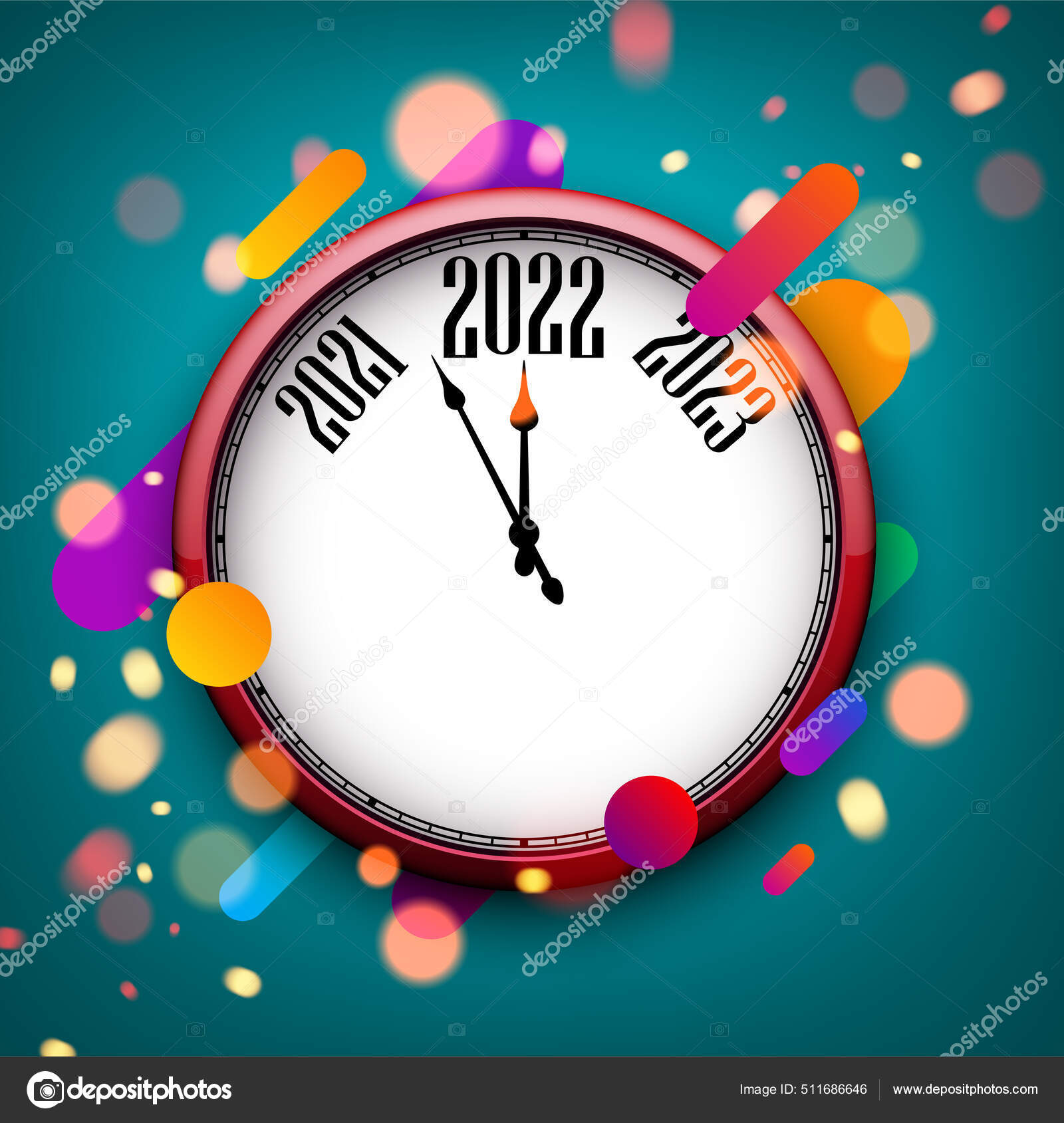 Clock Showing 2022 Colorful Strokes Confetti Bokeh Lights Blue ...