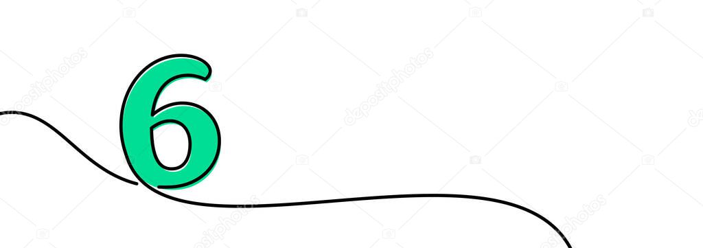 Una sola línea dibujada verde seis 6 número. Contorno continuo de la ...