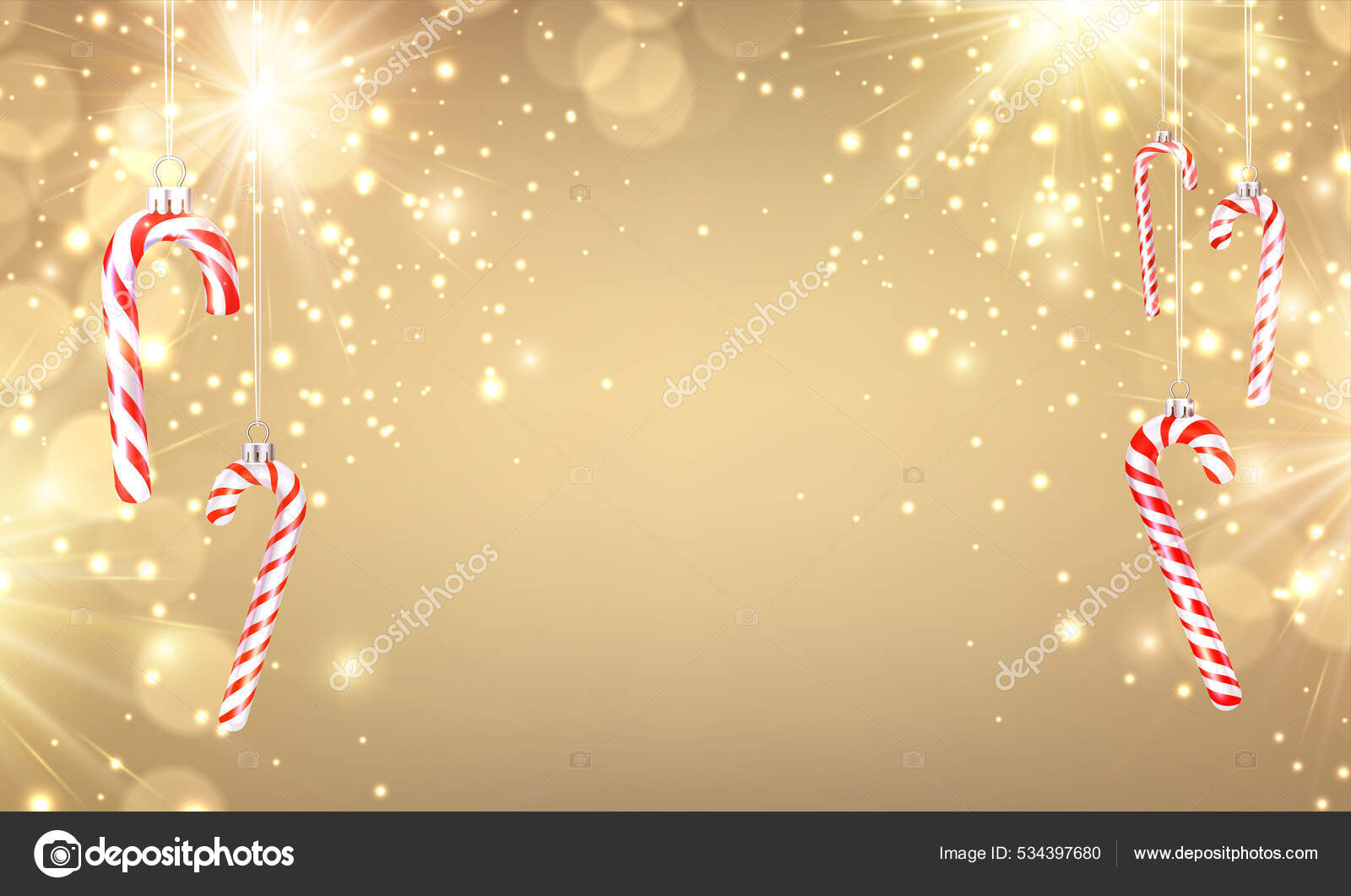 Hanging White Red Candy Canes Golden Firework Background Vector Holiday ...