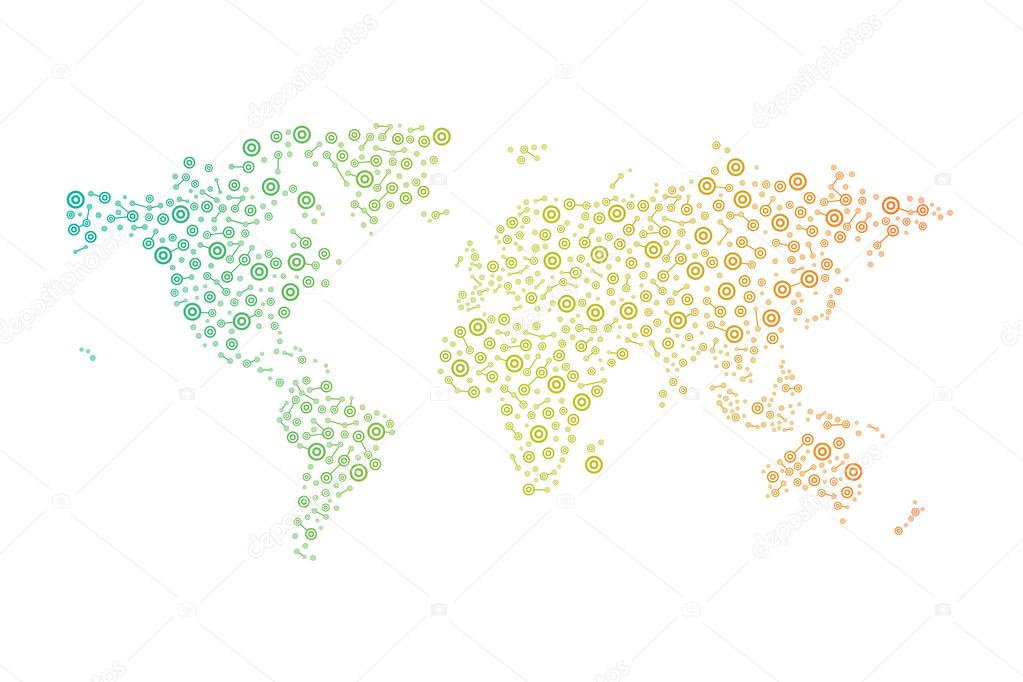 Abstract World connections map image with target concentric circles ...