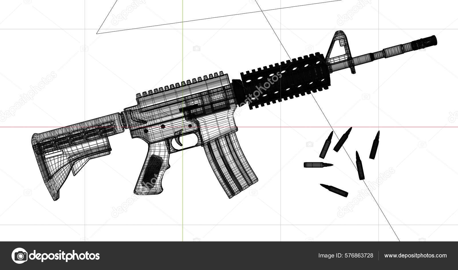 Render Rifle Gun Mesh Wireframe Object Computer Graphics Stock Photo by ...