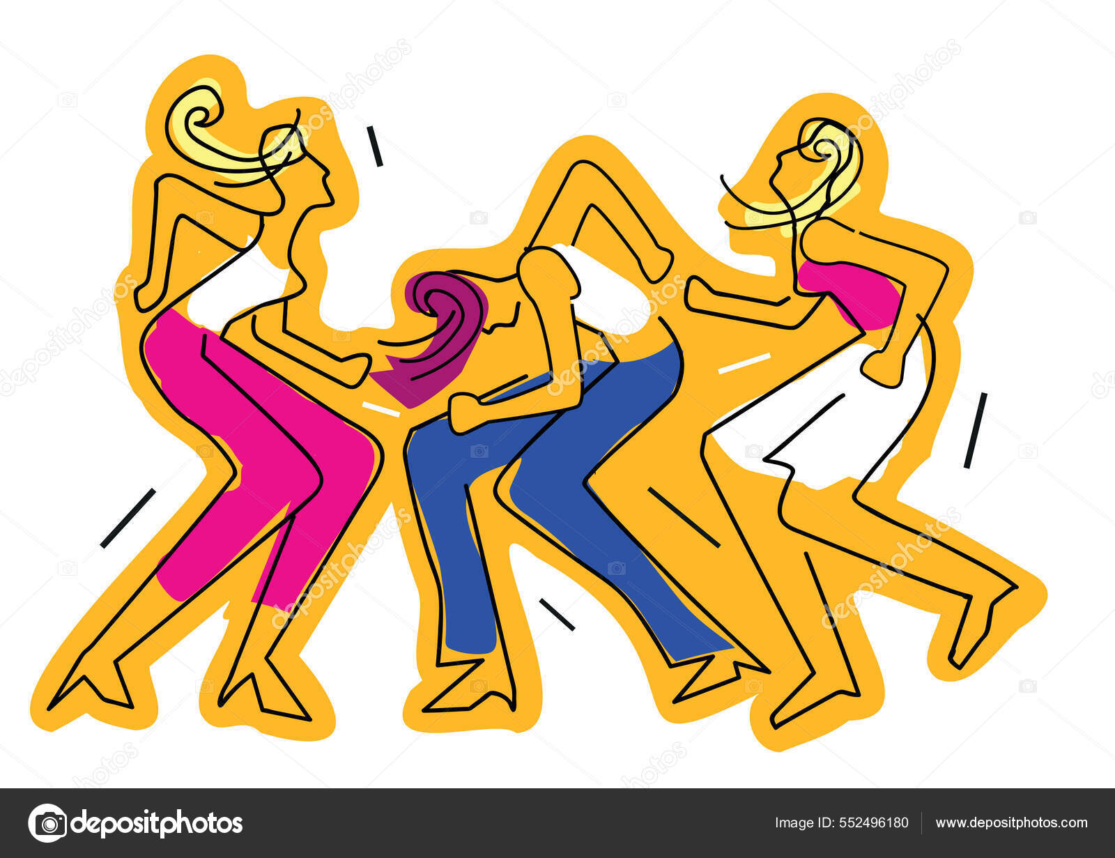 Three Dancing Girls Wild Crazy Dance Party Line Art Expressive Stock ...