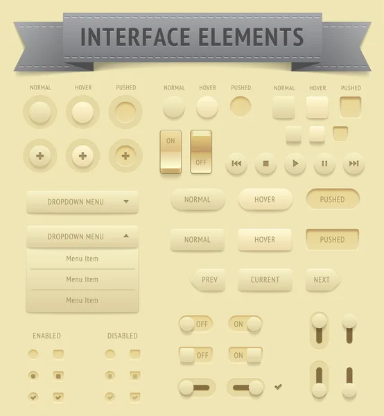 User interface elements: Buttons, Switchers, On, Off, Player, Audio ...