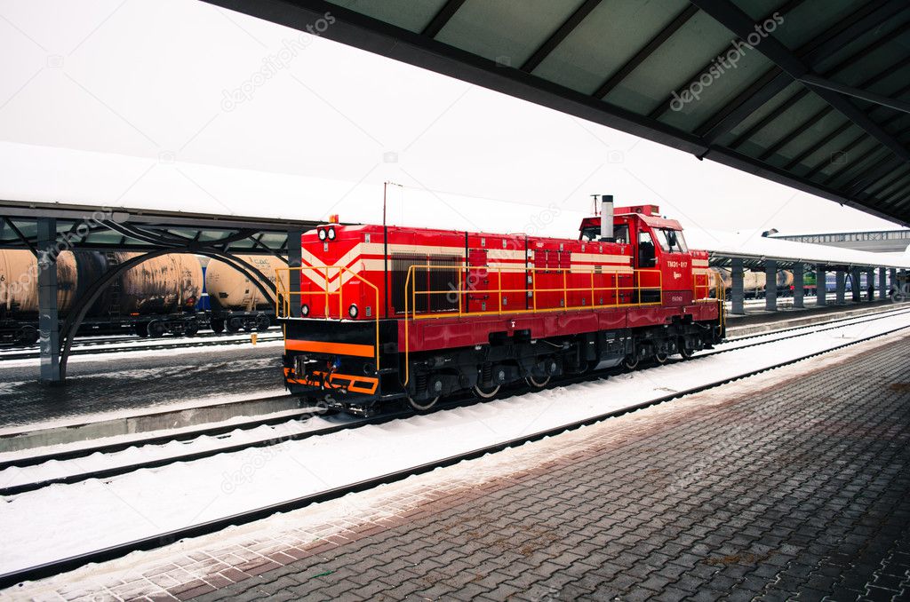 Train Station with red train — Stock Photo © Shad.off #18021583