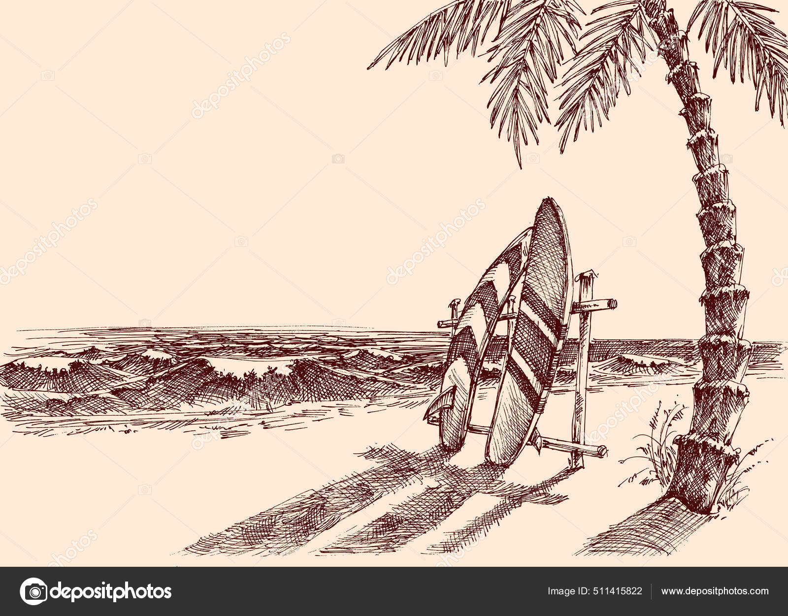 Palmbomen Op Het Strand Tekening