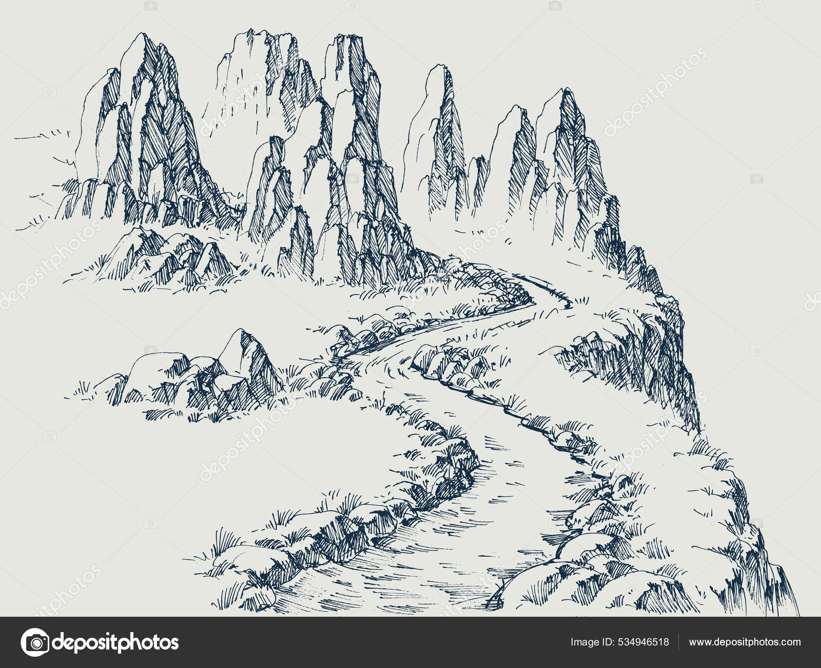 Hiking Road Mountains Alpine Rocky Landscape Mountain Ranges Hand ...